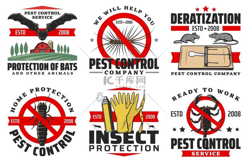 害虫防治服务隔离的病媒图标用蚂蚁保护蝙蝠老鼠和蜈蚣银鱼和蝎子禁止蚊虫叮咬消灭危险昆虫驱虫剂害虫防治服务隔离矢量图标集背景图片免费下载_海报 ...