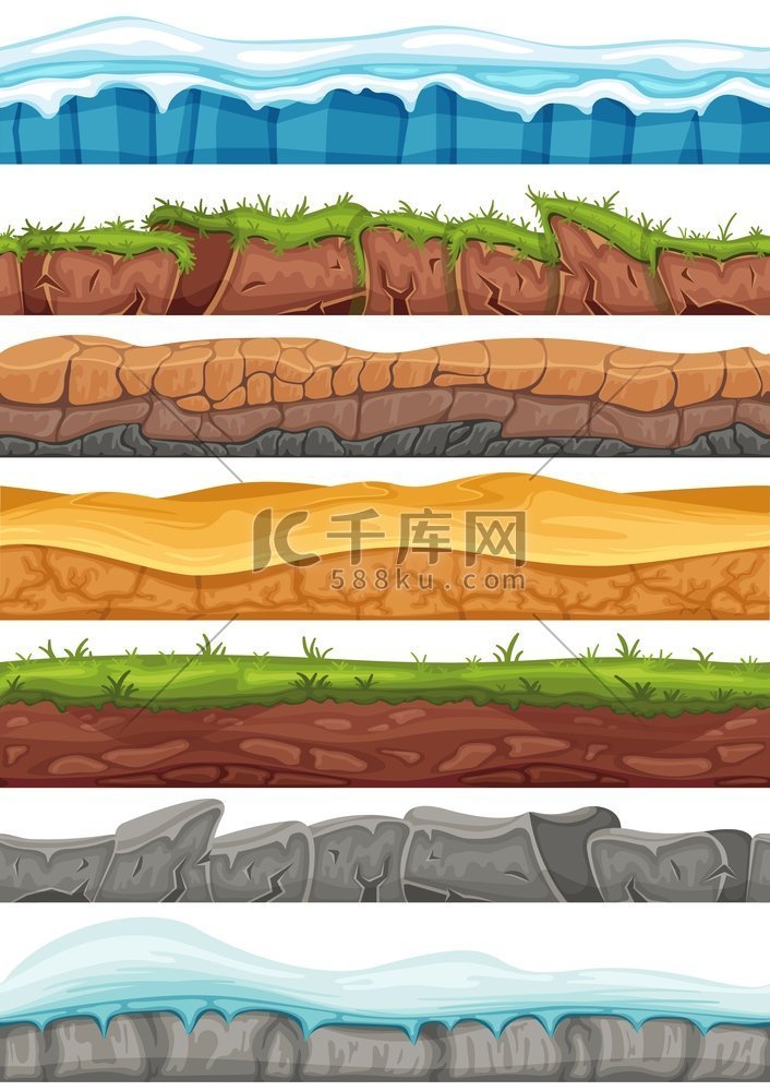 卡通无缝地面岩石道路纹理雪地沙漠沙子和绿色草地景观矢量的游戏背景资产插图集室外地质层结构卡通无缝地面纹理的游戏背景资产背景图片免费下载_海报 ...