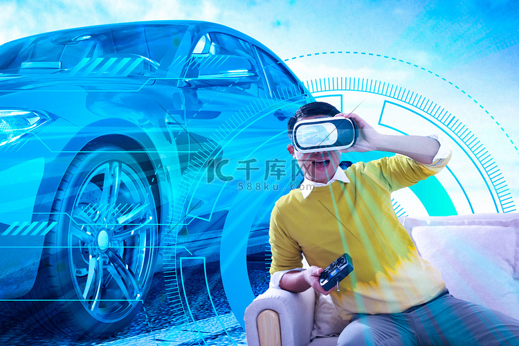人像VR虚拟汽车体验摄影图未来科技高清摄影大图-千库网
