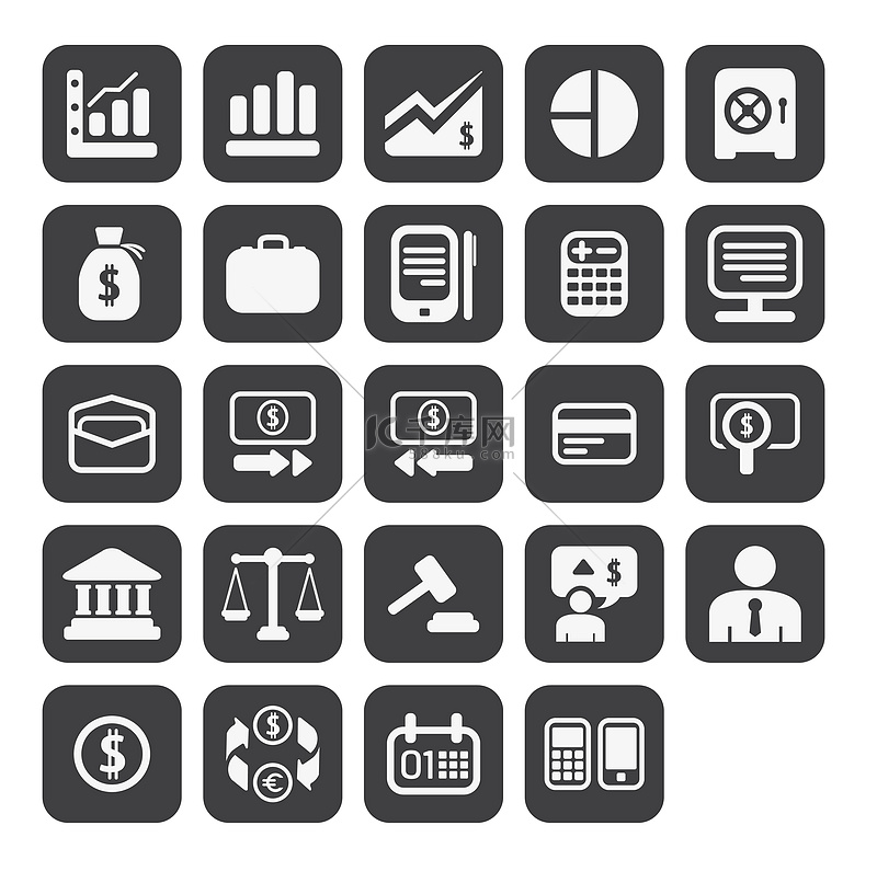 Finance and business icon set in black color button frame背景图片免费下载_海报 ...