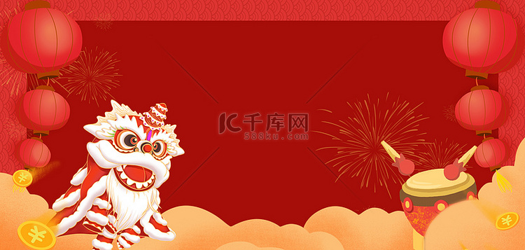 小年舞狮祥云红色中国风海报背景图片免费下载-千库网