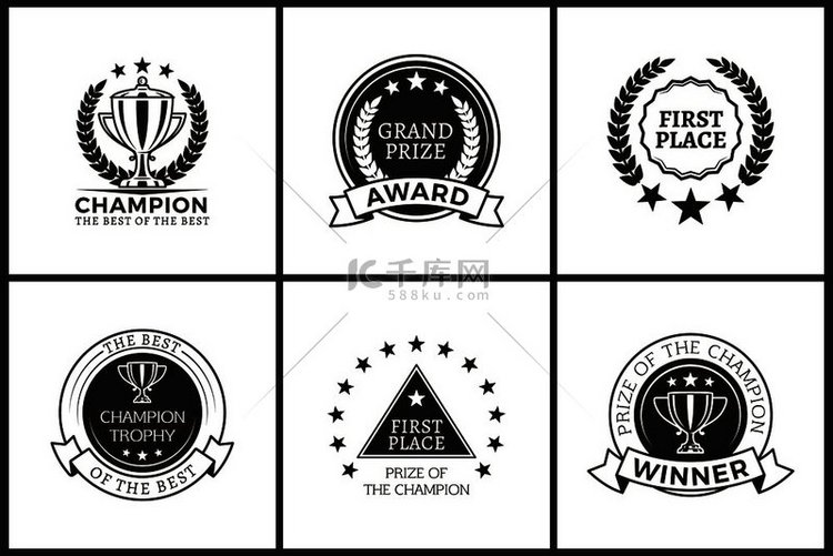 冠军单色标识套装大奖体育标志杰出成就奖孤立卡通平面矢量插图集冠军单色标志套装大奖背景图片免费下载_海报banner/高清大图_千库网(图片编号 ...