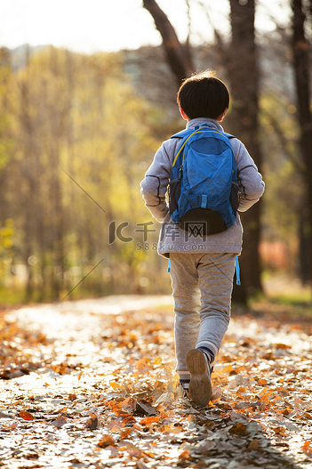 孩子背书包的背影图片素材-孩子背书包的背影模板图片下载-千库网