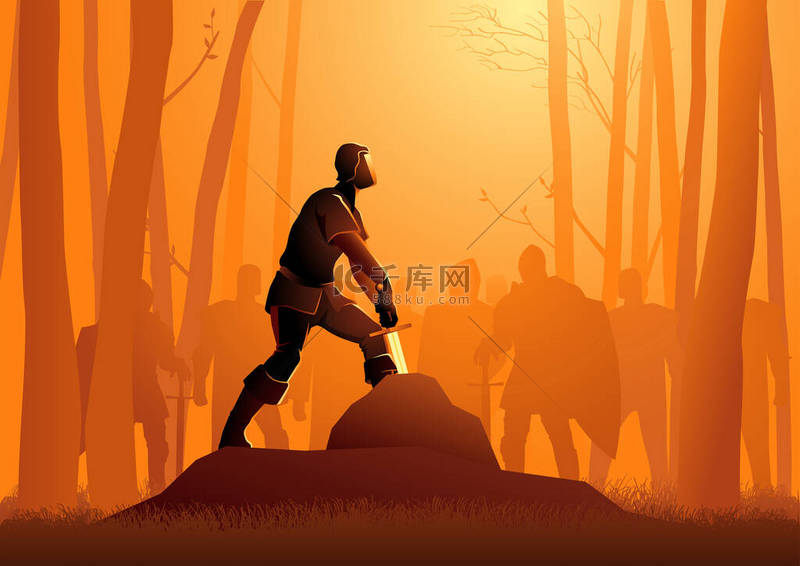 Vector illustration of the young king Arthur pulls the excalibur背景图片免费下载-千库网