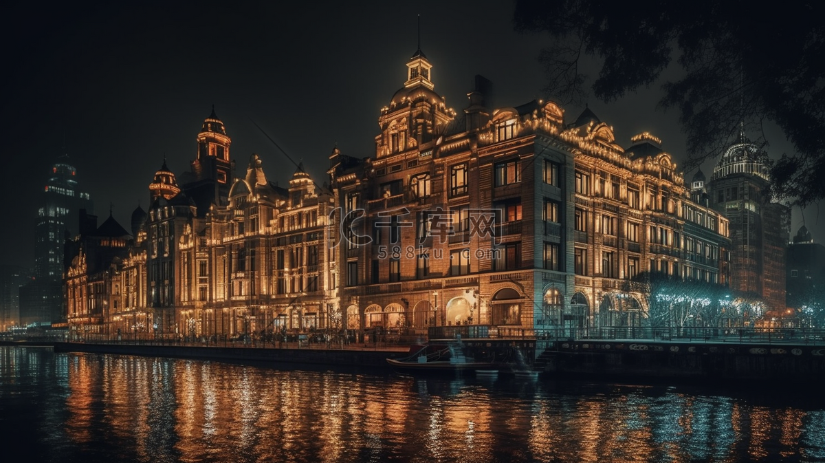 上海外滩欧式建筑夜景摄影图高清摄影大图-千库网