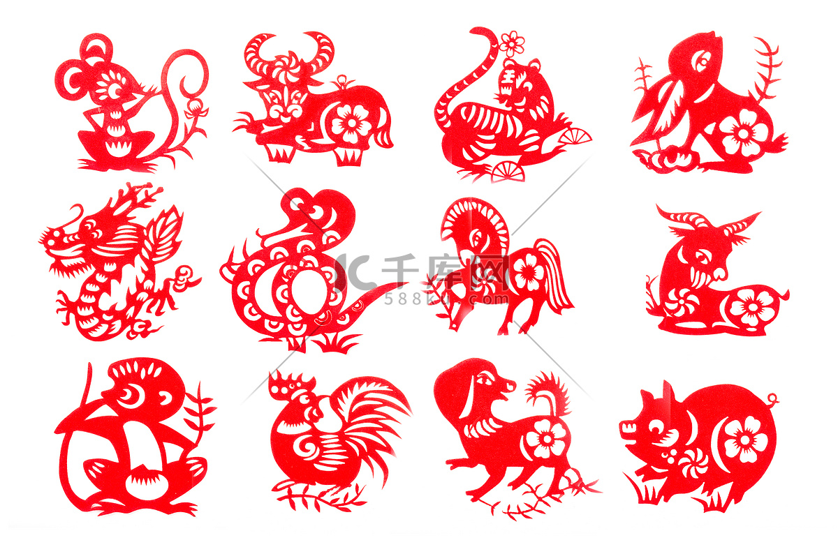 Chinese zodiac 12 set red paper cut collection traditional which import ...