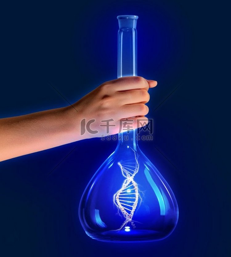 试管中的DNA。人体手持管与DNA分子的近距离观察高清摄影大图-千库网