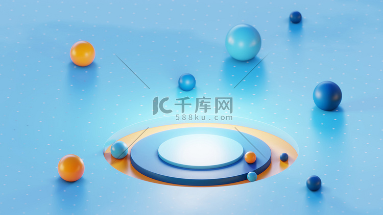 Blue surface with cylinders and spheres高清摄影大图-千库网