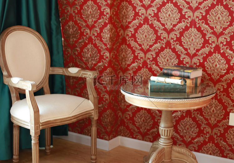 梦幻唯美复古茶几留声机欧式软装沙发书桌墙纸高清摄影大图-千库网
