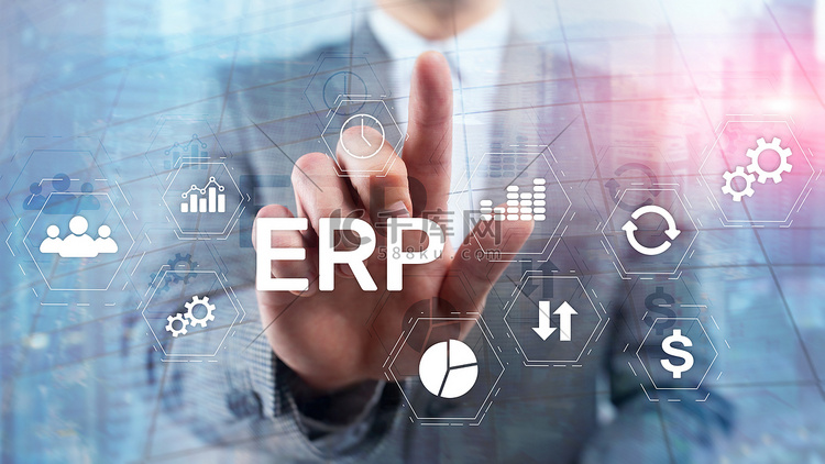 ERP系统，背景模糊的企业资源规划。业务自动化和创新概念.高清摄影大图-千库网