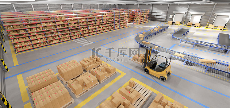 View of a Warehouse goods stock background 3d rendering高清摄影大图-千库网