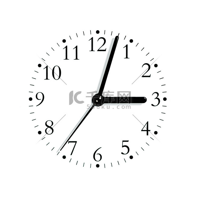 Black and white analogue clock face dial at 3:03, isolated高清摄影大图-千库网