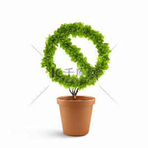 禁酒令的标志。形状像禁令标志的盆栽植物高清摄影大图-千库网