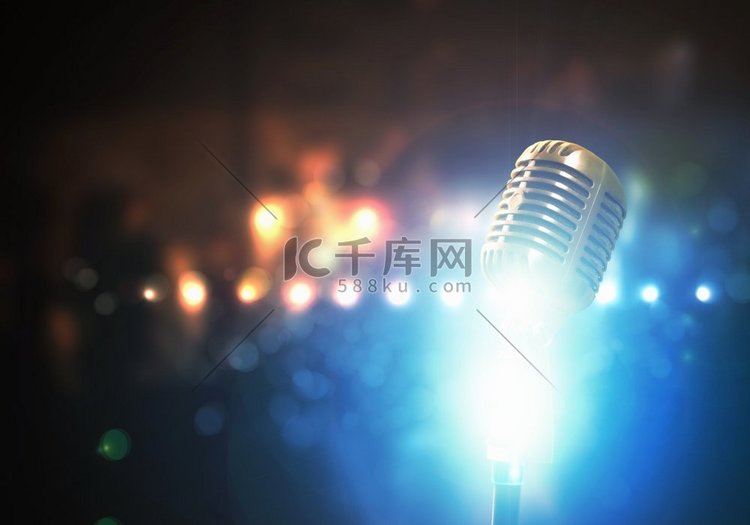 让S唱起来！彩色背景上的时尚复古麦克风。让S唱起来！高清摄影大图-千库网