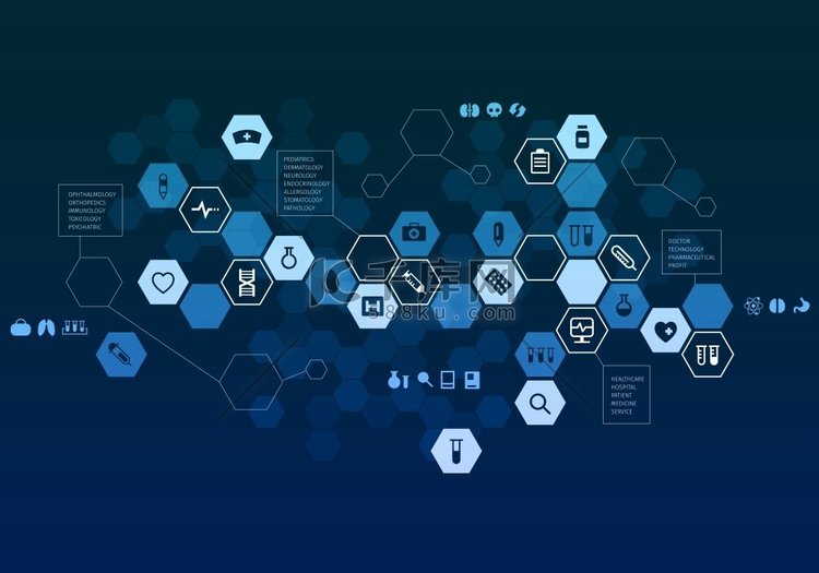 纳米技术医学概念。具有未来医学界面元素的细胞背景高清摄影大图-千库网