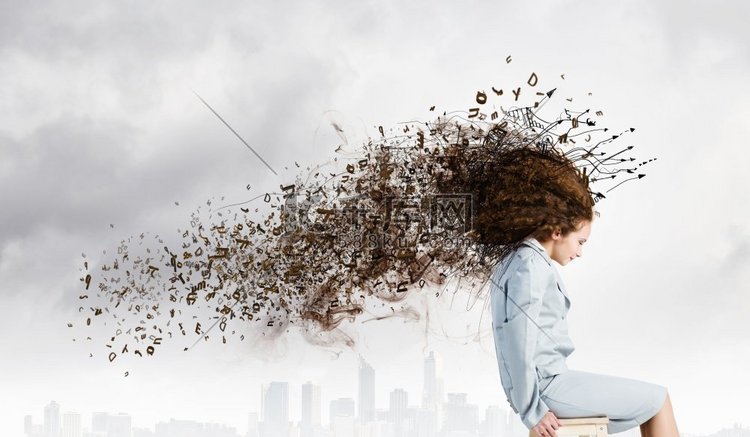 我脑海中的想法。素描背景下年轻迷人的金发女孩高清摄影大图-千库网