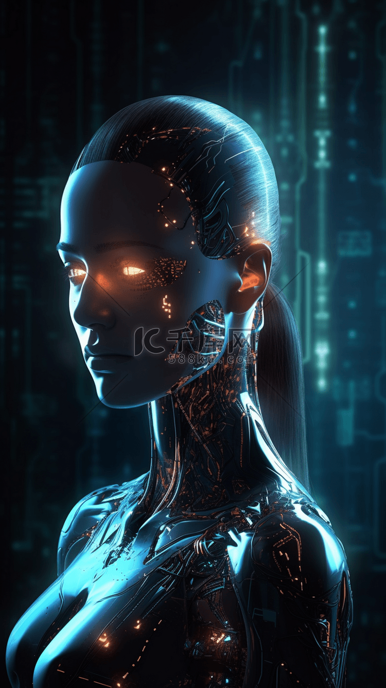 未来科技科幻女性人工智能机器人背景图片免费下载 海报banner 高清大图 千库网 图片编号6401325