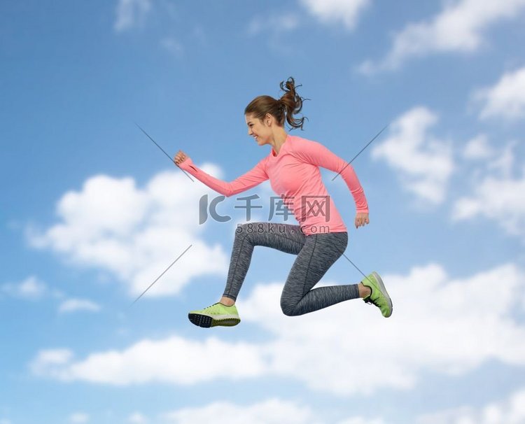快乐，女人，跳跃，动作高清摄影大图-千库网
