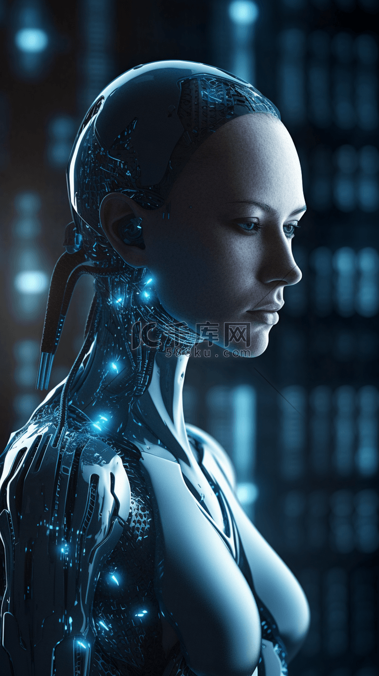 未来科技科幻女性人工智能机器人背景图片免费下载 海报banner 高清大图 千库网 图片编号6401324
