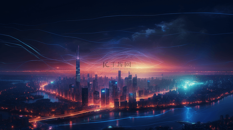 创意科技城市光线大气背景图片免费下载_海报banner/高清大图_千库网(图片编号6400374)