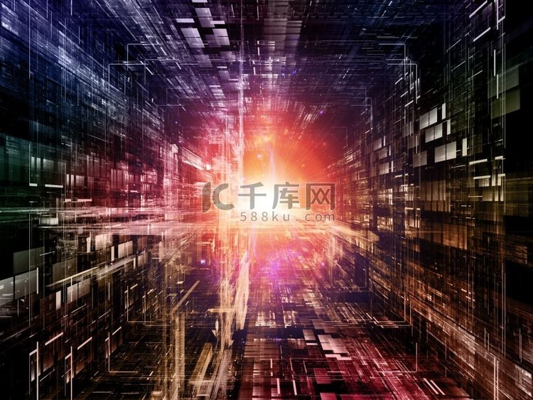 虚拟技术空间系列科学、教育、通信和现代技术3D空间中抽象元素的构成。高清摄影大图-千库网