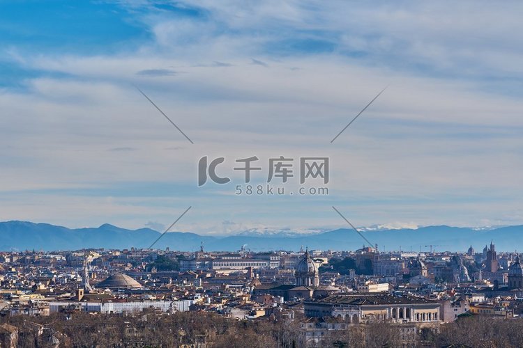 意大利Janiculum Terrace（Terrazza del Gianicolo）的罗马天际线视图高清摄影大图-千库网
