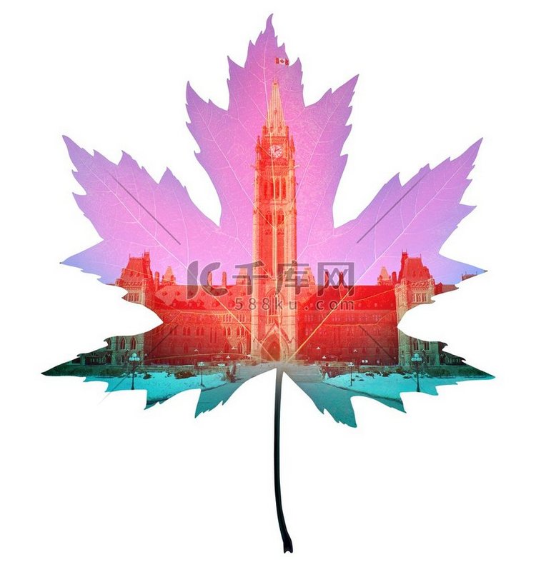加拿大枫叶象征作为加拿大的标志，作为渥太华议会大厦或下议院的合成图像。高清摄影大图-千库网