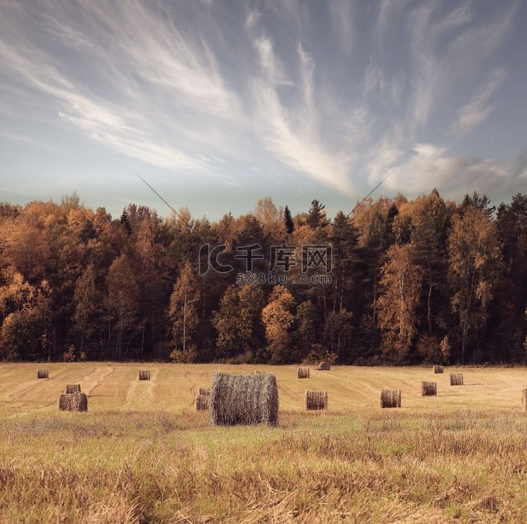 秋天的风景自然田野和天空高清摄影大图-千库网