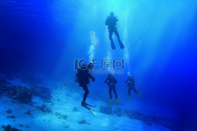 一群通过考试的潜水员高清摄影大图-千库网