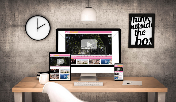 office workplace with video streaming devices collection高清摄影大图-千库网