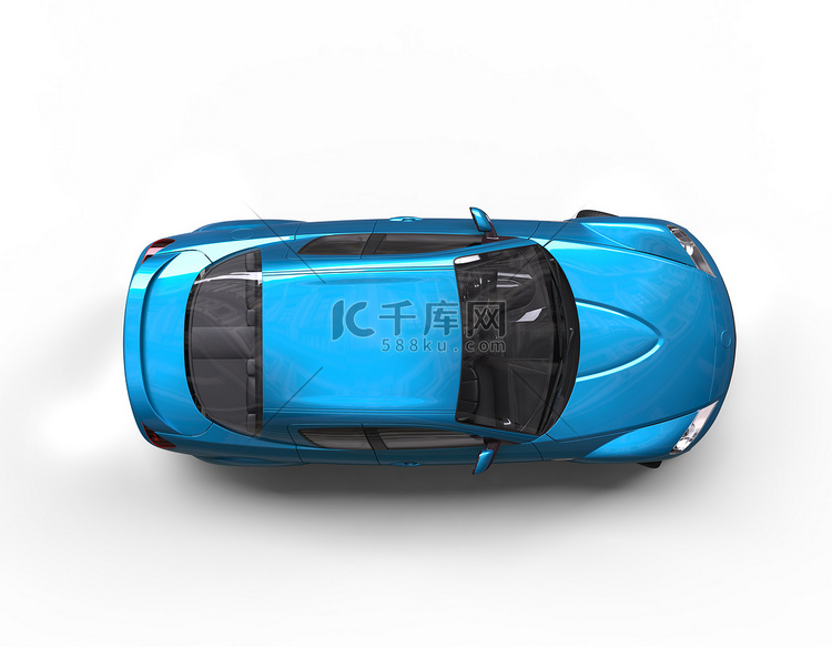 鲜艳的蓝色汽车顶视图高清摄影大图-千库网