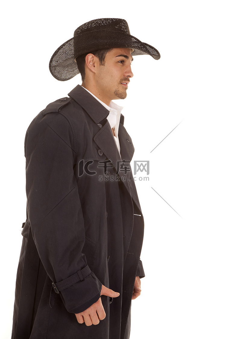 cowboy in coat side view hat高清摄影大图-千库网