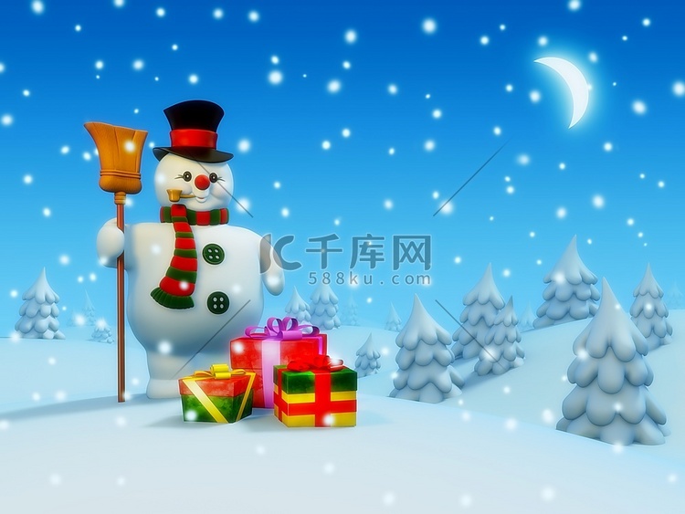 英文名：Snowman & Presents高清摄影大图-千库网