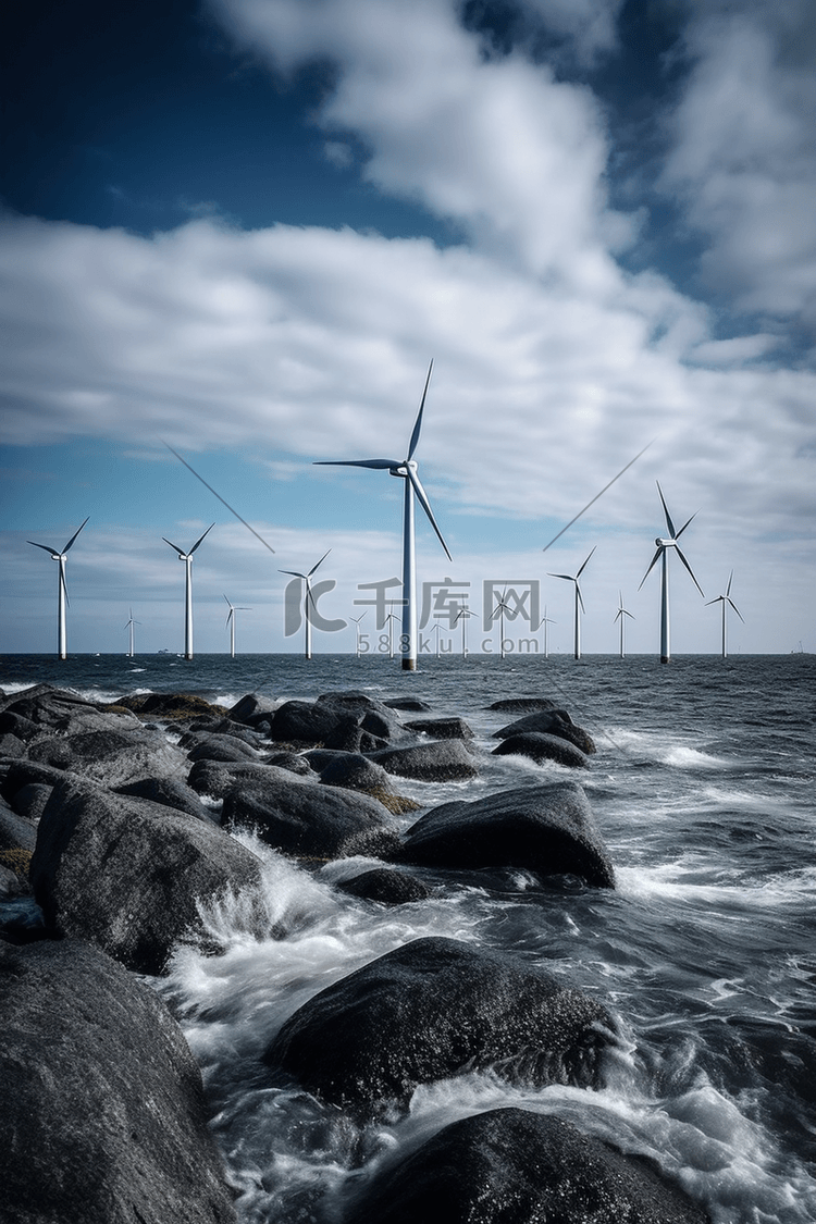 丹麦哥本哈根海岸的海上风力涡轮机高清摄影大图-千库网
