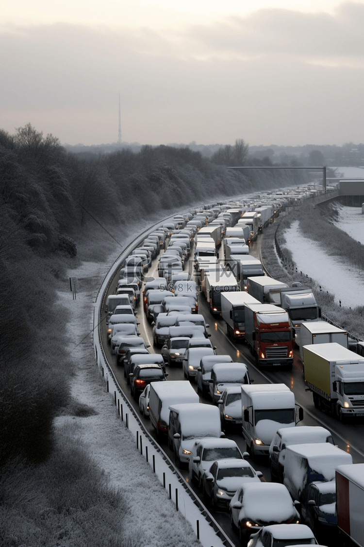 英国2009年1月:白金汉郡M40公路一侧的交通堵塞 高清摄影大图-千库网