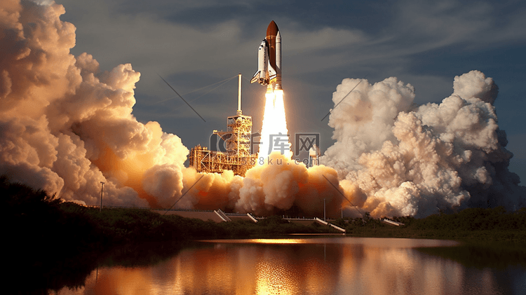 亚特兰蒂斯号航天飞机从肯尼迪航天中心发射 高清摄影大图-千库网