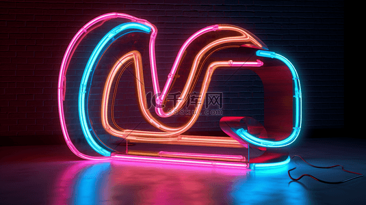 一个霓虹灯的标志。三维演示 高清摄影大图-千库网