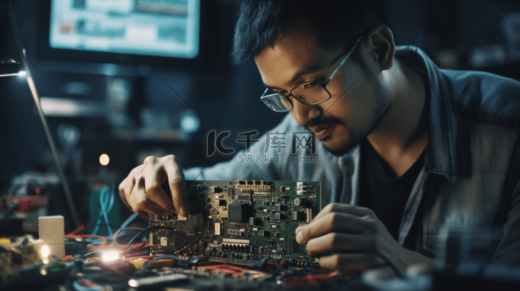 科技计算机服务 IT 专家在 CPU 板上安装芯片高清摄影大图-千库网