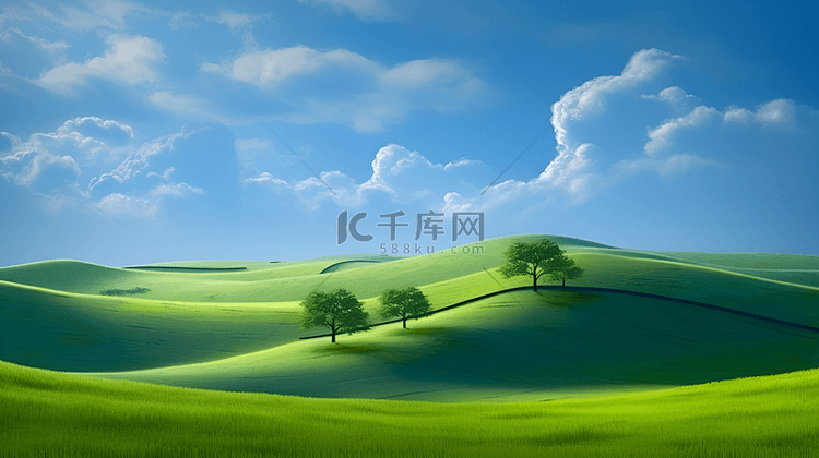 绿色草原插画风景图唯美背景图片免费下载_海报banner/高清大图_千库网(图片编号6422356)