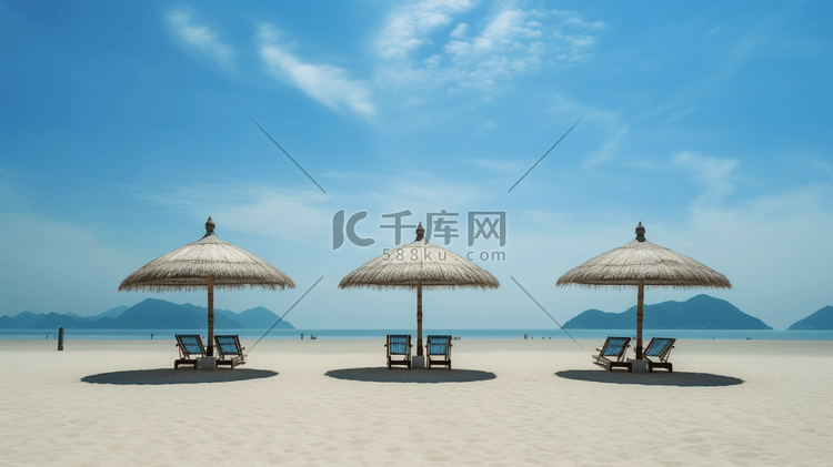 海边沙滩乘凉休息高清摄影大图-千库网