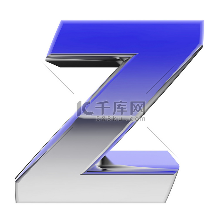 Chrome 字母符号字母 Z 与颜色渐变反射隔离在白色高清摄影大图-千库网