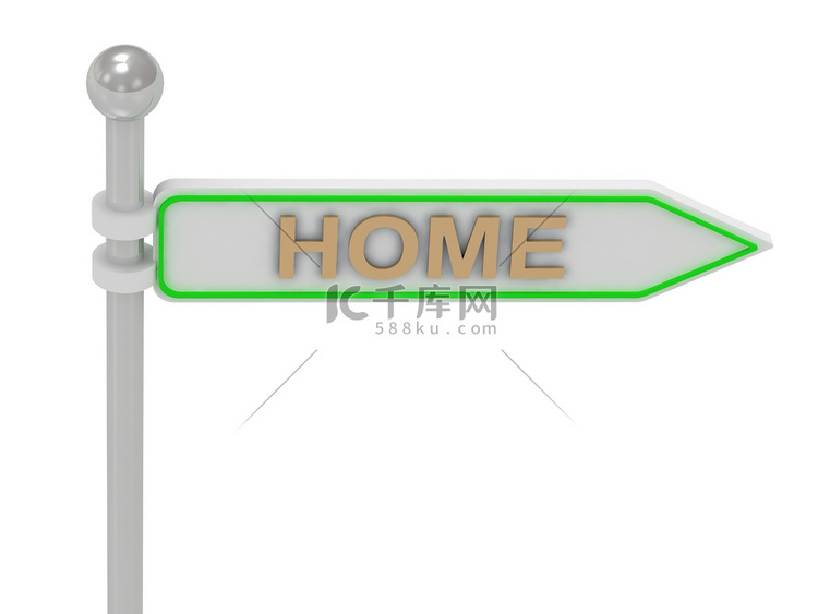 带有金色 HOME 的标志的 3d 渲染高清摄影大图-千库网