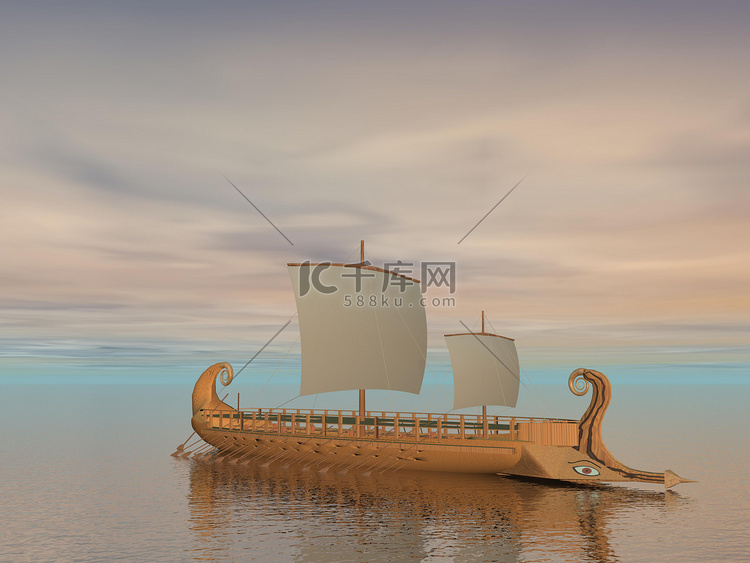 希腊 trireme 船 - 3D 渲染高清摄影大图-千库网