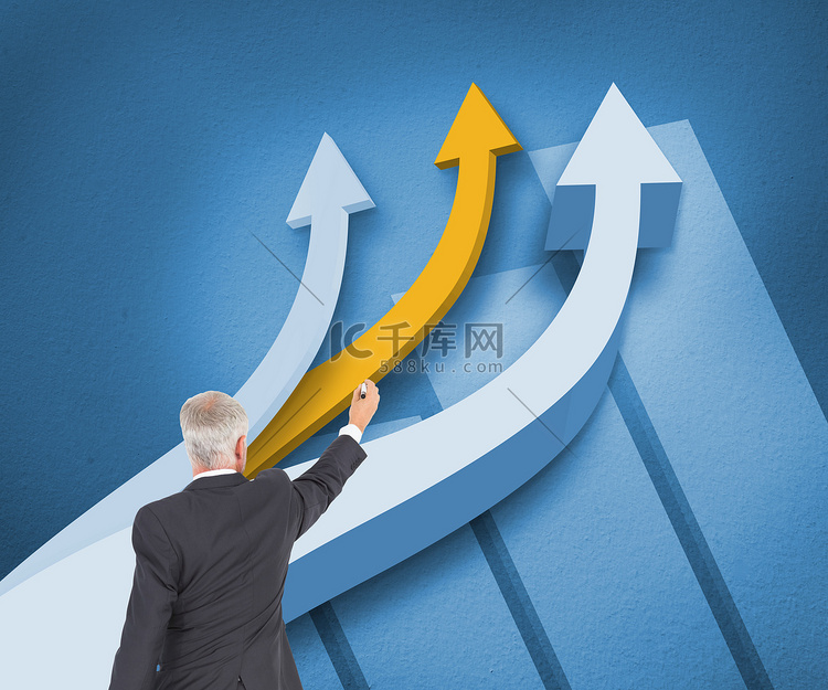 严肃商人站立和书写后视的复合图像高清摄影大图-千库网