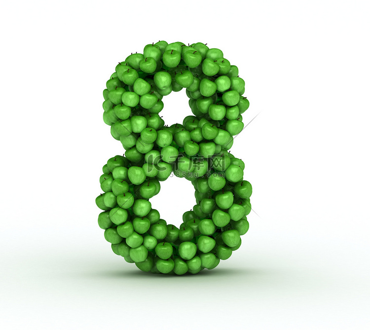 8号，来自分散的绿色新鲜苹果高清摄影大图-千库网