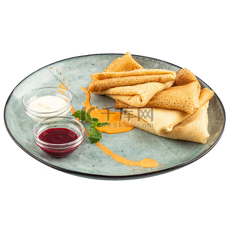 俄罗斯煎饼 blini 的一部分，配果酱高清摄影大图-千库网