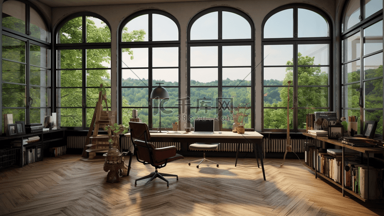 有落地窗的办公室高清摄影大图-千库网