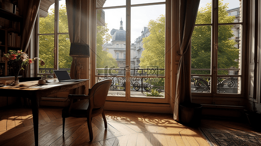 有落地窗的办公室高清摄影大图-千库网