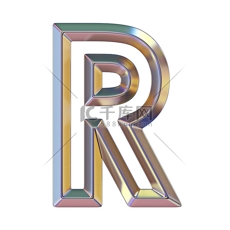 带有彩色反射的 Chrome 字体 Letter R 3D高清摄影大图-千库网