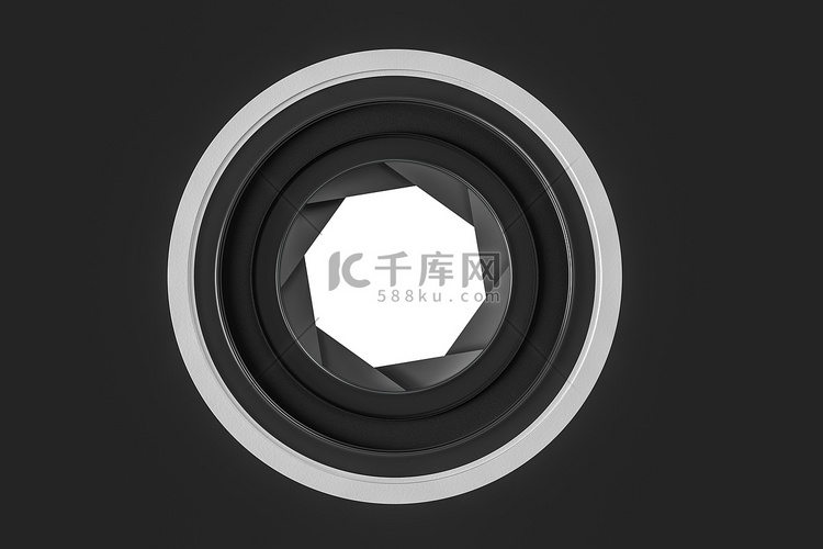 3d 渲染，相机镜头在黑暗的工作室背景中高清摄影大图-千库网